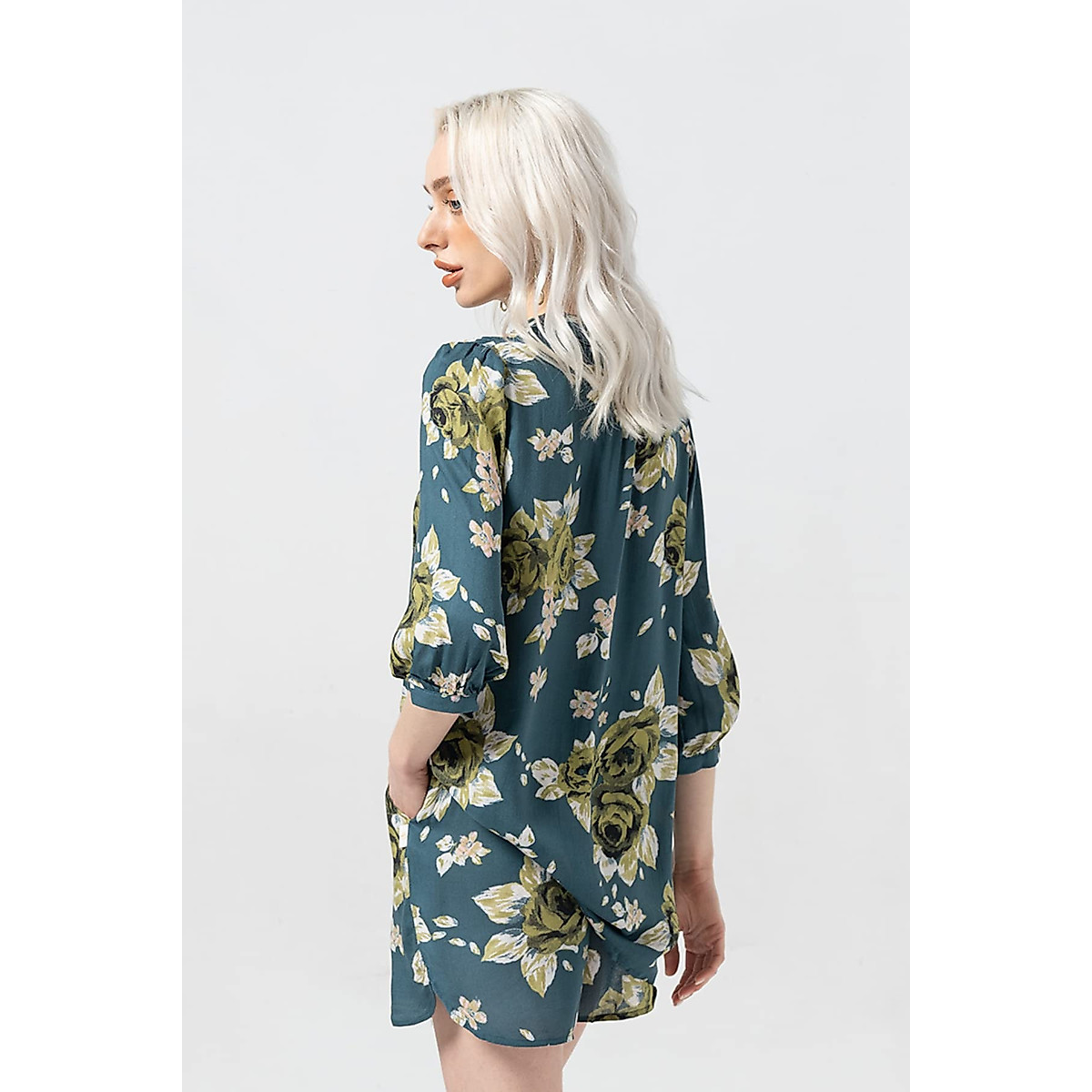 Vien Tran 2 piece shorts and shirt set for women linen casual button down high low hem shirt elastic waistband comfy shorts,Green Rose,XL