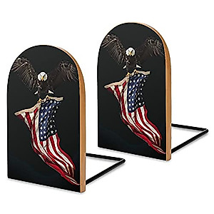 American Flag Eagle Wood Bookends Book Stand Book Ends Non Skid Book Holder for Home Office School Study（Logs）