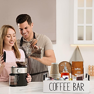 Pitmoly Coffee Station Organizer, Wooden Coffee Bar Accessories Organizer for Countertop, Farmhouse K Cup Coffee Pod Holder with Handle, Rustic Retro Storage Bin for Coffee Tea Bag (White)