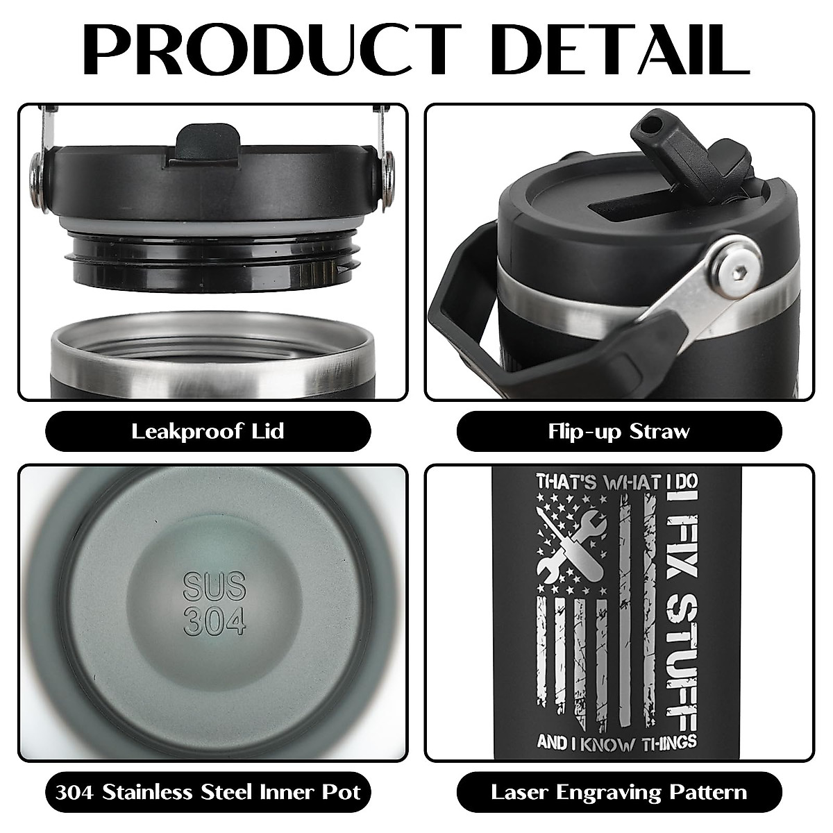 qchdln Funny Gifts For Men - That's What I Do I Fix Stuff and I Know Things Cup - 30oz Insulated Tumbler with Handle - Cool Fathers Day,Birthday,Christmas Gifts for Dad,Grandpa,Husband,Uncle