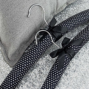 HANGERWORLD 5 Black and White Polka Dot 17inch Satin Padded Top Garment Clothes Coat Hangers