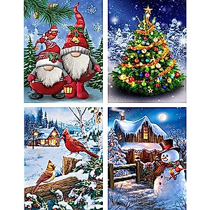 KYOQFVN Paint by Numbers for Adults Beginner & Kids, 4 Pack DIY Oil Painting Kit on Canvas with Paintbrushes and Acrylic Pigment, Arts Craft for Home Wall Decor- 4 Sets 9.8" W X 13.8" L