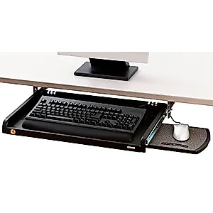3M Adjustable Under-Desk Keyboard Drawer, Three Height Settings, Wide Tray with Gel Wrist Rest Accomodates Most Keyboards, Slide Out Mouse Platform with Precise Mouse Pad, Black (KD45)