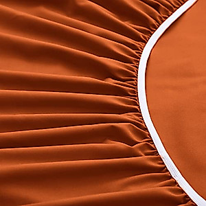 Horbaunal Extra Deep Pocket Queen Sheets - Fits Mattress 18-24 Inches Deep - 6 Pieces Hotel Luxury 1800 Thread Count Microfiber Sheet Set - Ultra Soft Burnt Orange Queen Size Bed Sheets