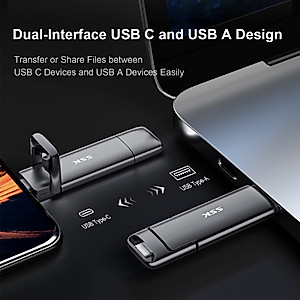 SSK 1TB USB Drive, External SSD Fast 550MB/s 2-in-1 Dual Drive USB Type C+ USB A 3.2 Gen2 Solid State Thumb Drive SSD Stick for iPhone 15/PS4/Android Phone/Tablet/Windows/Mac