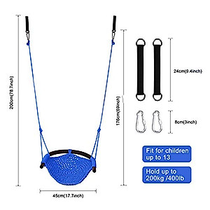 Swing Seat for Kids Heavy Duty Rope Play Secure Children Swing Set,Perfect for Indoor,Outdoor,Playground,Home,Tree,with Snap Hooks and Swing Straps,440 lbs Capacity,Blue
