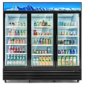 Wilprep Commercial Display Refrigerator, 52.4 cu ft 3 Glass Door Merchandiser Refrigerator with LED Lights, 67.3 in Upright Beverage Cooler for Restaurant Retail Stores, ETL & ETL Sanitation Listed