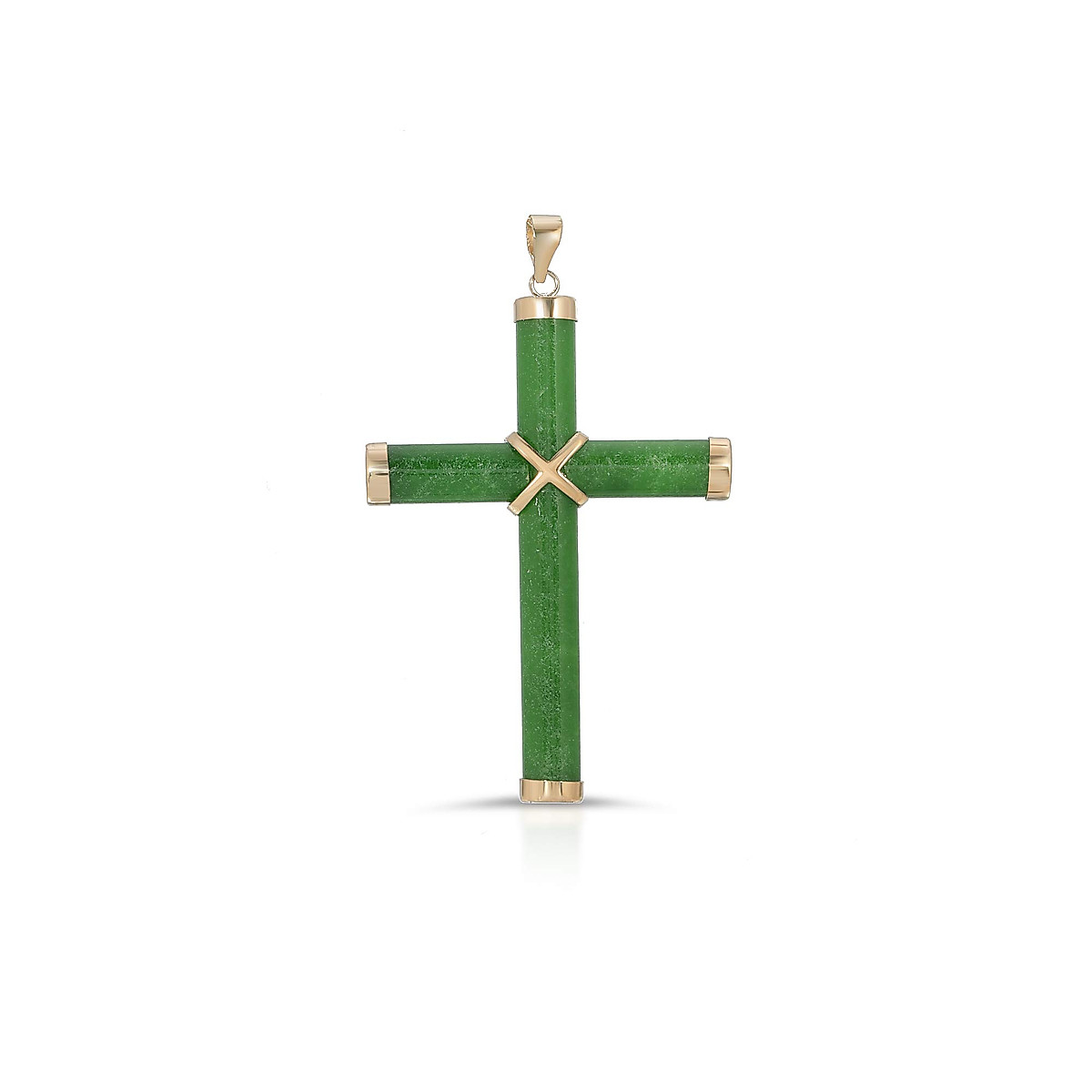 Regalia by Ulti Ramos 14K Yellow Gold Genuine Jade Cross pendant (Dark Green Jade)