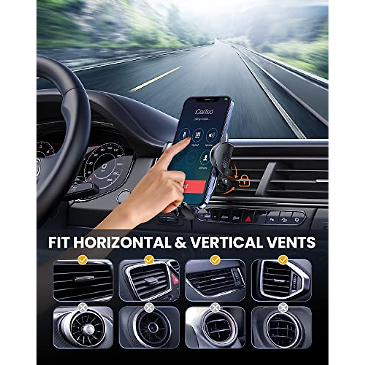 Car Phone Holder Mount: 2023 Hands-Free Vent Phone Clip [Big Phones & Thick Case Friendly], Compatible with iPhone 14/13/12 Pro/Max/8/Plus X/XR/XS/SE/Samsung Galaxy S22/S21/S20+/S10/S9/Note 20/10