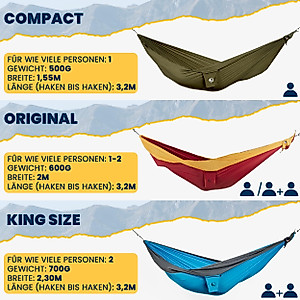 Ticket to the Moon Compact 1 Person Lightweight Camping Hammock - Fair Trade & Handmade Portable Hammock for Traveling, Camping, Parachute Silk Nylon, Set-Up < 1 min - Turquoise
