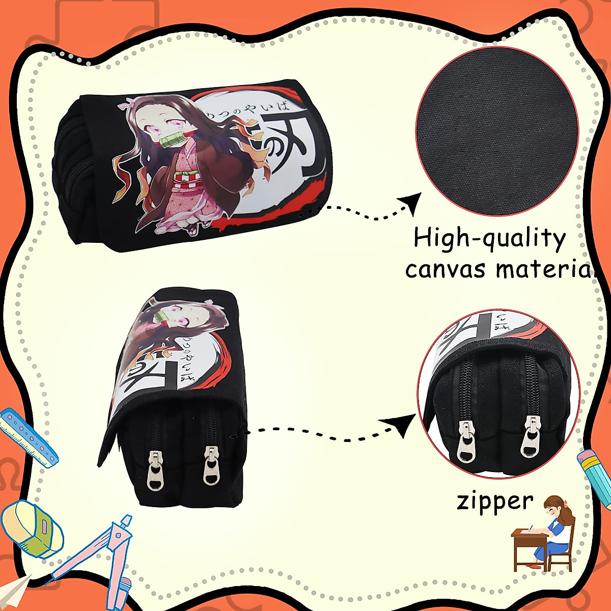 IUTOYYE Anime Pencil Case Holder Pouch Holder Box Organizer Stationery Large Capacity Makeup Bag Zipper Canvas Pencil Box School Gift(A Style)