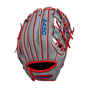 Wilson 2024 A450™ 10.75” Youth Infield Baseball Glove - Right Hand Throw, Grey/Red/Royal