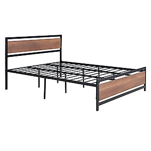 FANYHOME Queen Size Platform Bed, Metal and Wood Bed Frame with Headboard and Footboard, Black