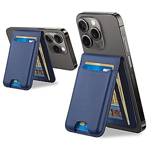 TopMade for Magsafe Wallet, Magnetic Wallet Card Holder with Adjustable Phone Stand, Leather Magnetic Phone Wallet for iPhone 15/14/13/12 Series, Open ID Window, RFID Blocking, Fit 6 Cards, Blue