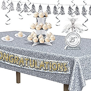 Beistle S50513AZ2 25th Anniversary Centerpieces 2 Piece, 13", Silver/White