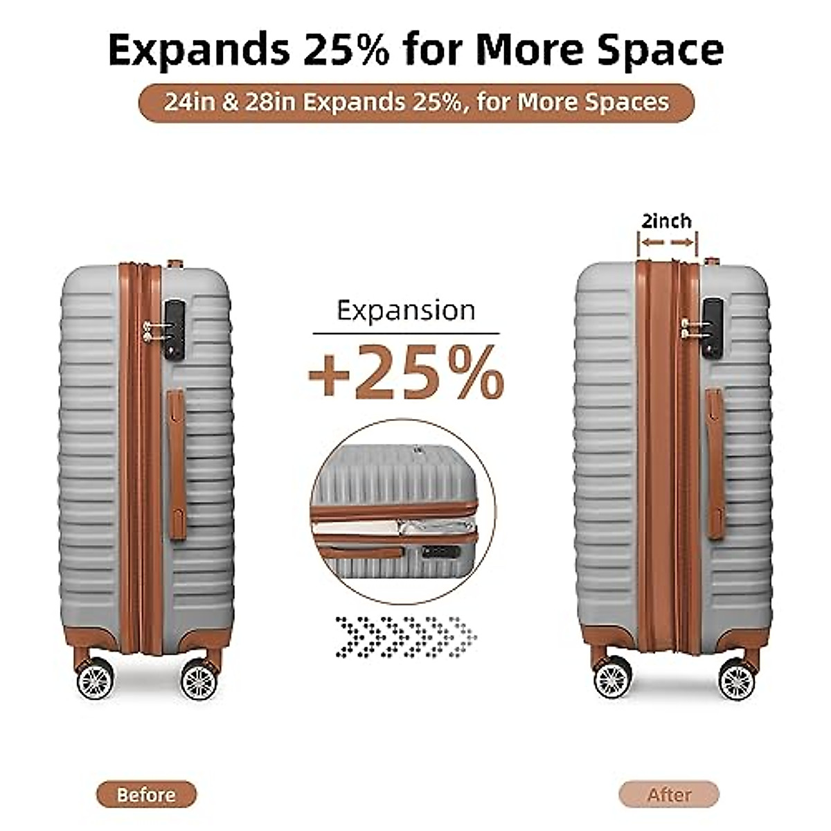 LARVENDER Luggage Sets 4 Piece, Expandable(Only 24"&28") ABS Suitcase with 360° Spinner Wheels, Durable Luggage Sets Clearance Carry On Luggage Suitcase Set For Women Men, Grey