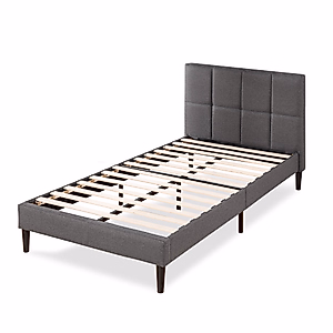 ZINUS Lottie Upholstered Platform Bed Frame with Short Headboard / Mattress Foundation / Wood Slat Support / No Box Spring Needed / Easy Assembly, Grey, Twin