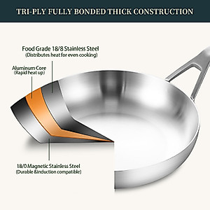 Yeksum Tri-Ply Stainless Steel Frying Pan Set, 8 Inch and 10Inch, Skillet set, Durable, Cooking Pan 8" 10", Induction Ready Egg Pan, Compatible with All Cooktops Up to 600℉