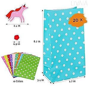 LIVAIA Party Favor Bags: 20 Candy Bags for Birthday Party with Stickers – Small Gift Bags – Goodie Bags for Kids Birthday Party – Gift Bags Small Size
