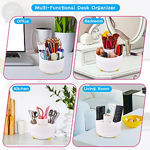 XHEHOY Pencil Pen Holder for Desk, 360 Degree Rotating Desk Organizers with 5 Slots, Cute Pen Cup for Office, School, Home and Art Supply, Desktop Storage Stationery Supplies Organizer, White