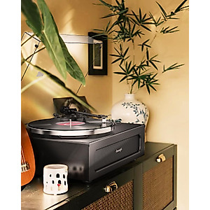 Record Player High Fidelity Turntable for Vinyl Records Built-in 4 Stereo Speakers All-in-One Vinyl Player Belt Drive Turn table with MM Cartridge ATN-3600L Stylus 33 45 Speed Bluetooth Classic Black