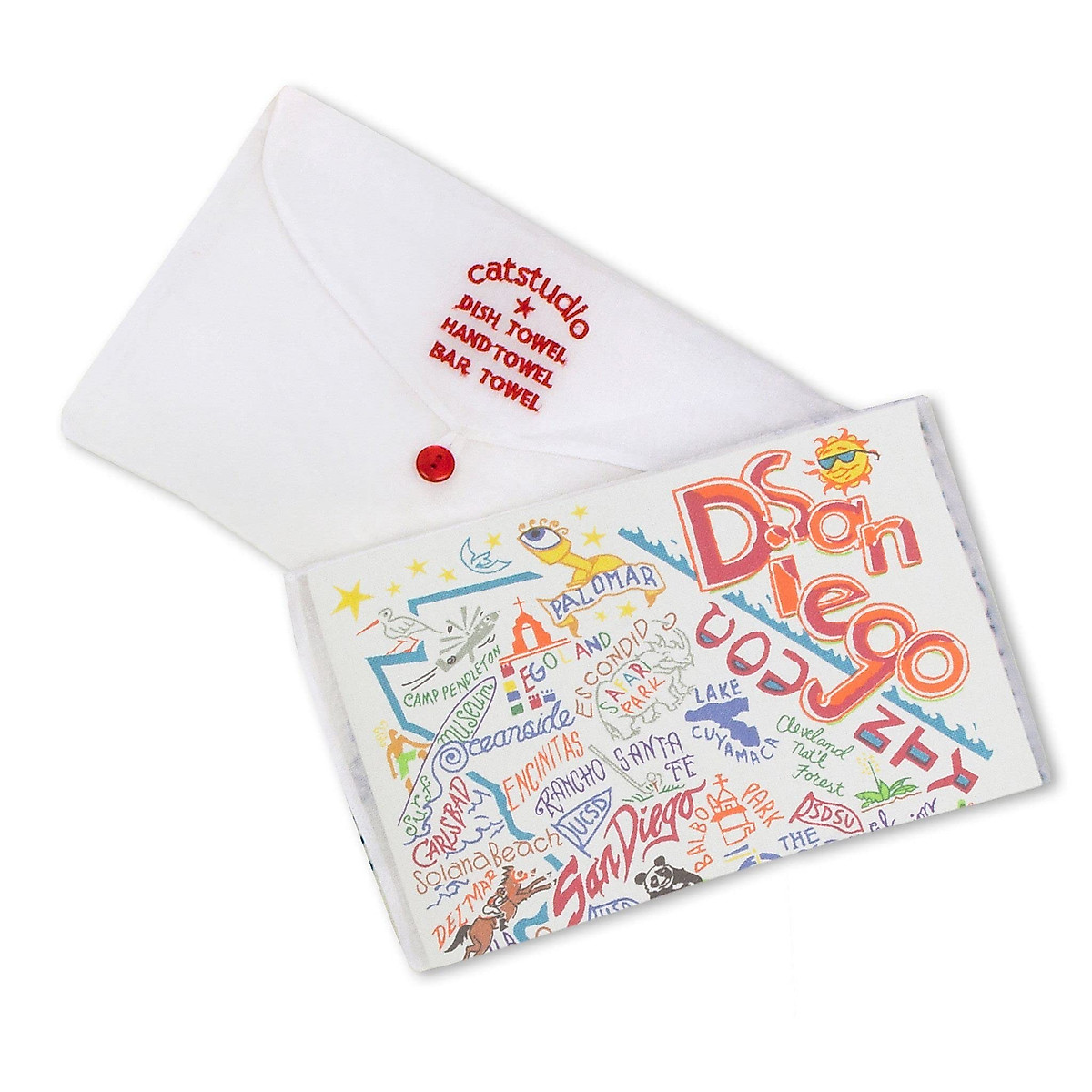 Catstudio San Diego Dish Towel - U.S. City Souvenir Kitchen and Hand Towel with Original Artwork - Perfect Tea Towel for California Lovers, Travel Souvenir