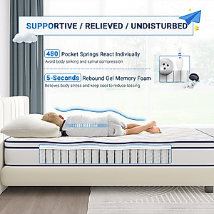 Twin Mattress, 10 Inch Hybrid Twin Size Mattress in a Box with Gel Memory Foam & Individually Wrapped Pocket Coils Innerspring Mattress, Medium Firm, Support & Pressure Relief, CertiPUR-US Certified