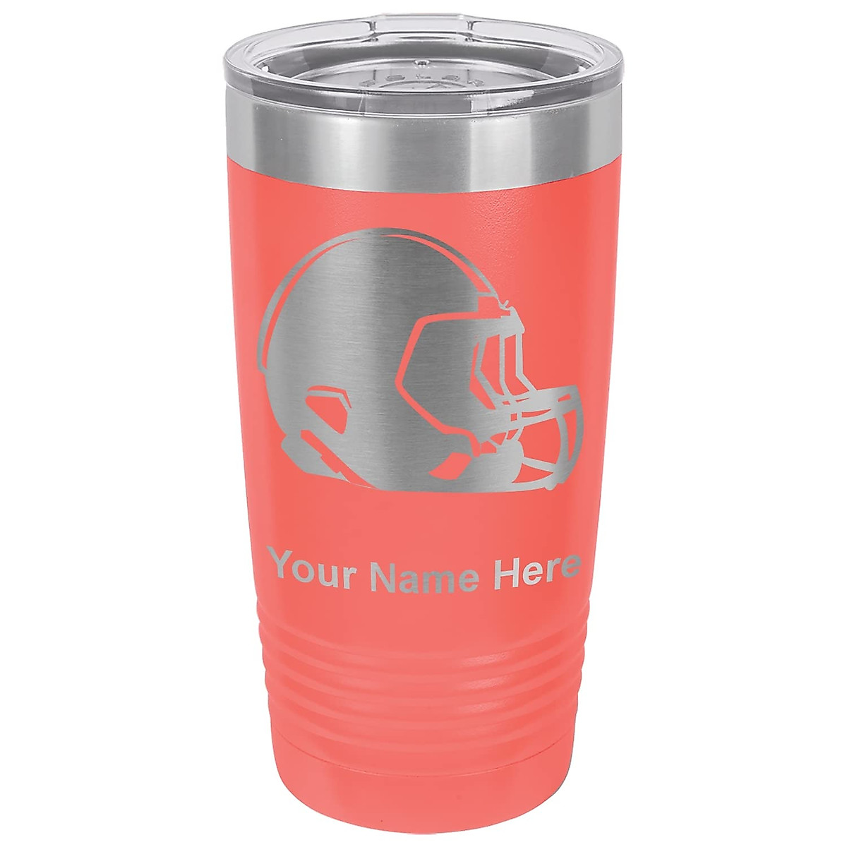 LaserGram 20oz Vacuum Insulated Tumbler Mug, Football Helmet, Personalized Engraving Included (Coral)