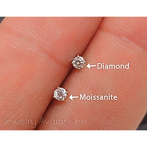 Solid 14Kt Gold Moissanite Stud Nose Ring - 22G Nose Bone Stud - Ball End Nose Ring - April Birthstone Nose Stud-NBWG-MNT3