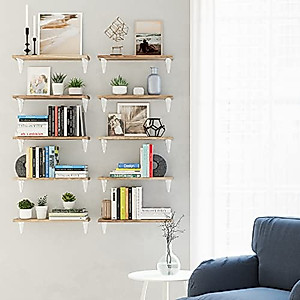 Wallniture Arras 17"x4.5" Wall Bookshelves Floating Shelves for Wall Storage,Wall Shelf for Living Room, Kitchen Organizer, Office, Burnt Finish White Bracket Set of 10