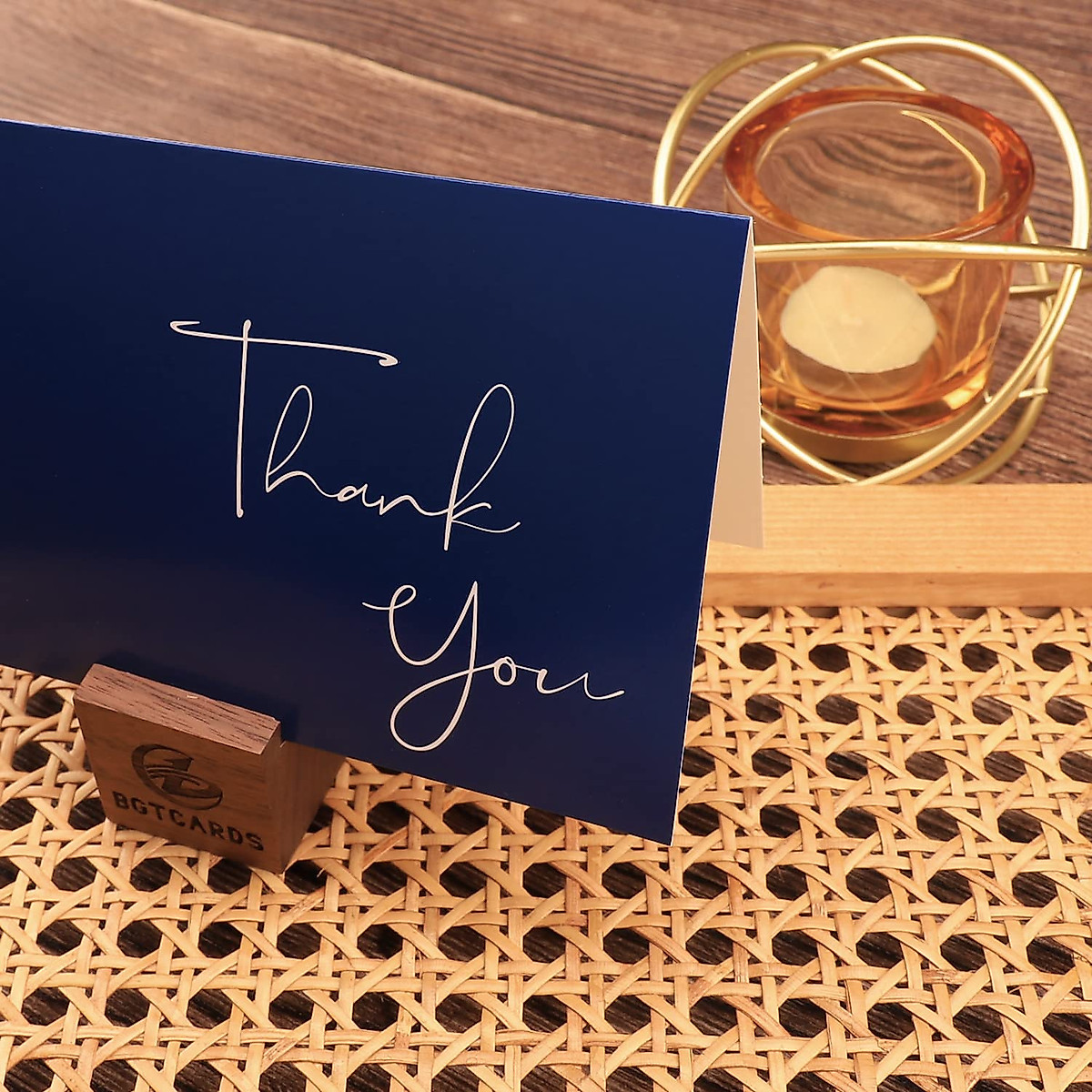 BGTCARDS 40 Navy Blue Thank You Cards with Envelopes - Classy Thank You Greeting Notes Bulk Set Box Large Professional Looking Perfect for Wedding, Business,Graduation,Baby Shower & Much More