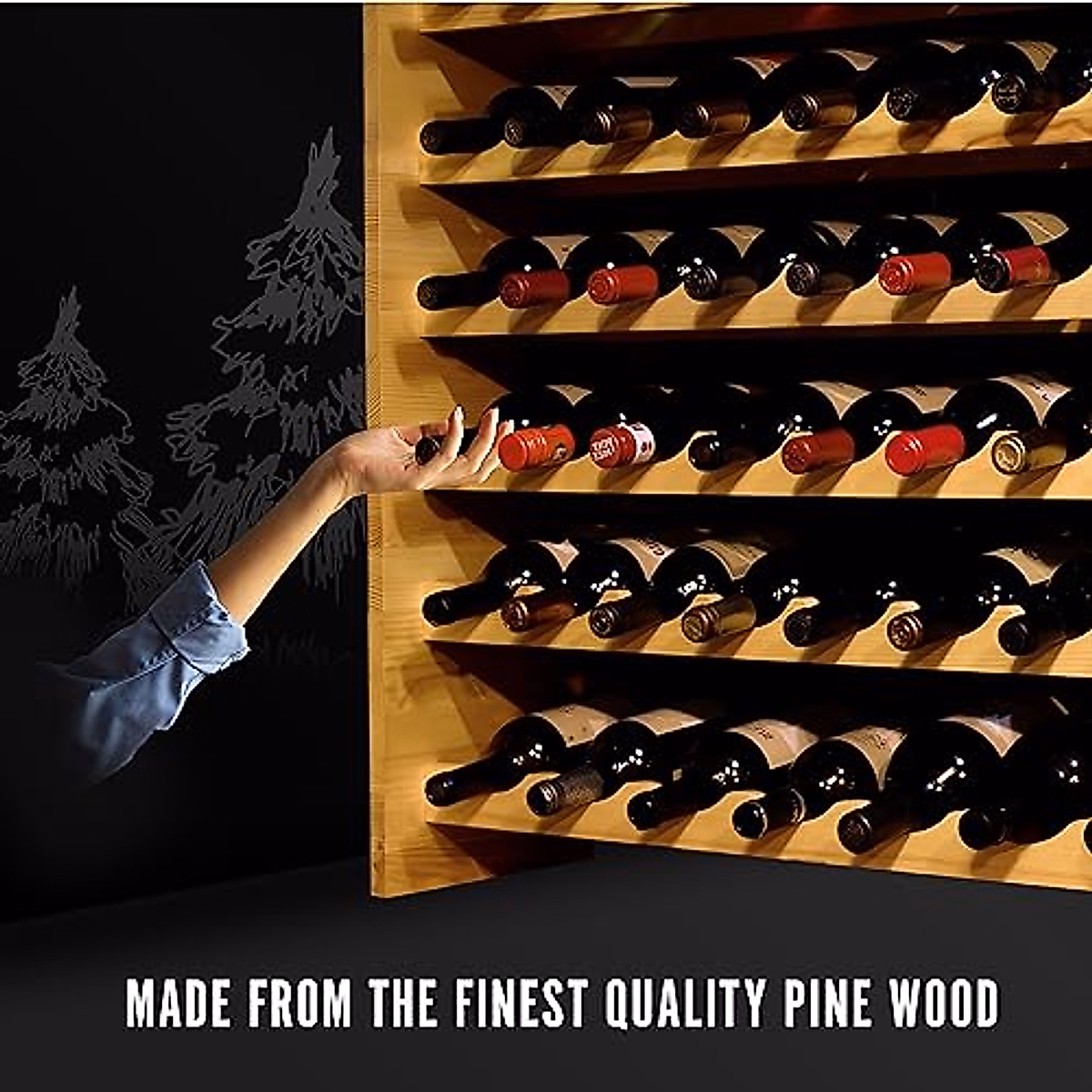Uva Nova Large Wine Rack | Wine Rack Wood | Wine Cellar Racks | 53 Bottle Wine Bottle Storage | Pine Wood Magnum Bottle Wine Rack Fits 8 Magnum Bottles