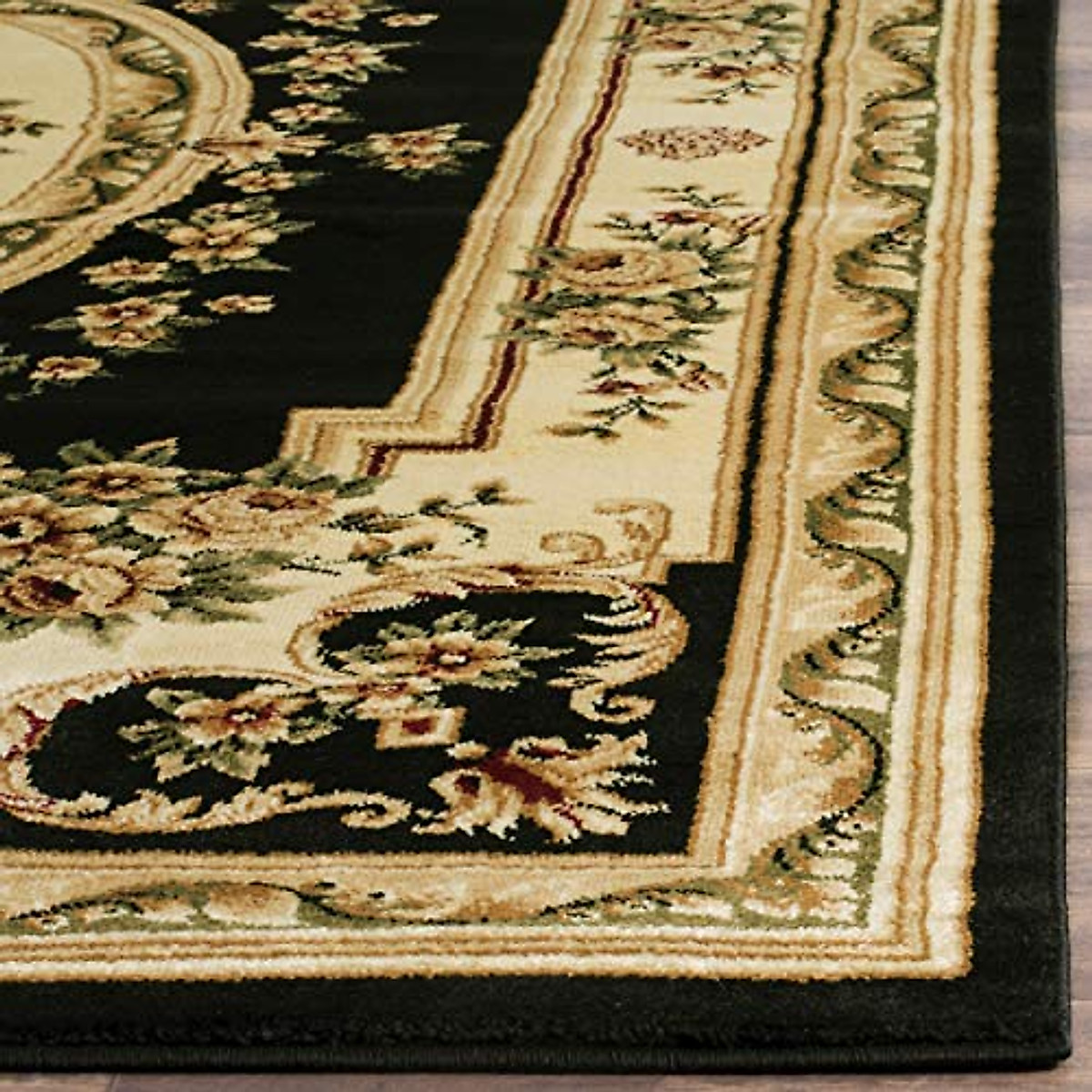 SAFAVIEH Lyndhurst Collection 5'3" x 7'6" Black/Ivory LNH218A Traditional European Medallion Non-Shedding Living Room Bedroom Dining Home Office Area Rug