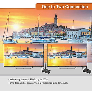 J-Tech Digital Wireless HDMI Extender 1X2 up to 200ft 1080P with HDMI Loop Output IR Passthrough (1TX + 1RX)