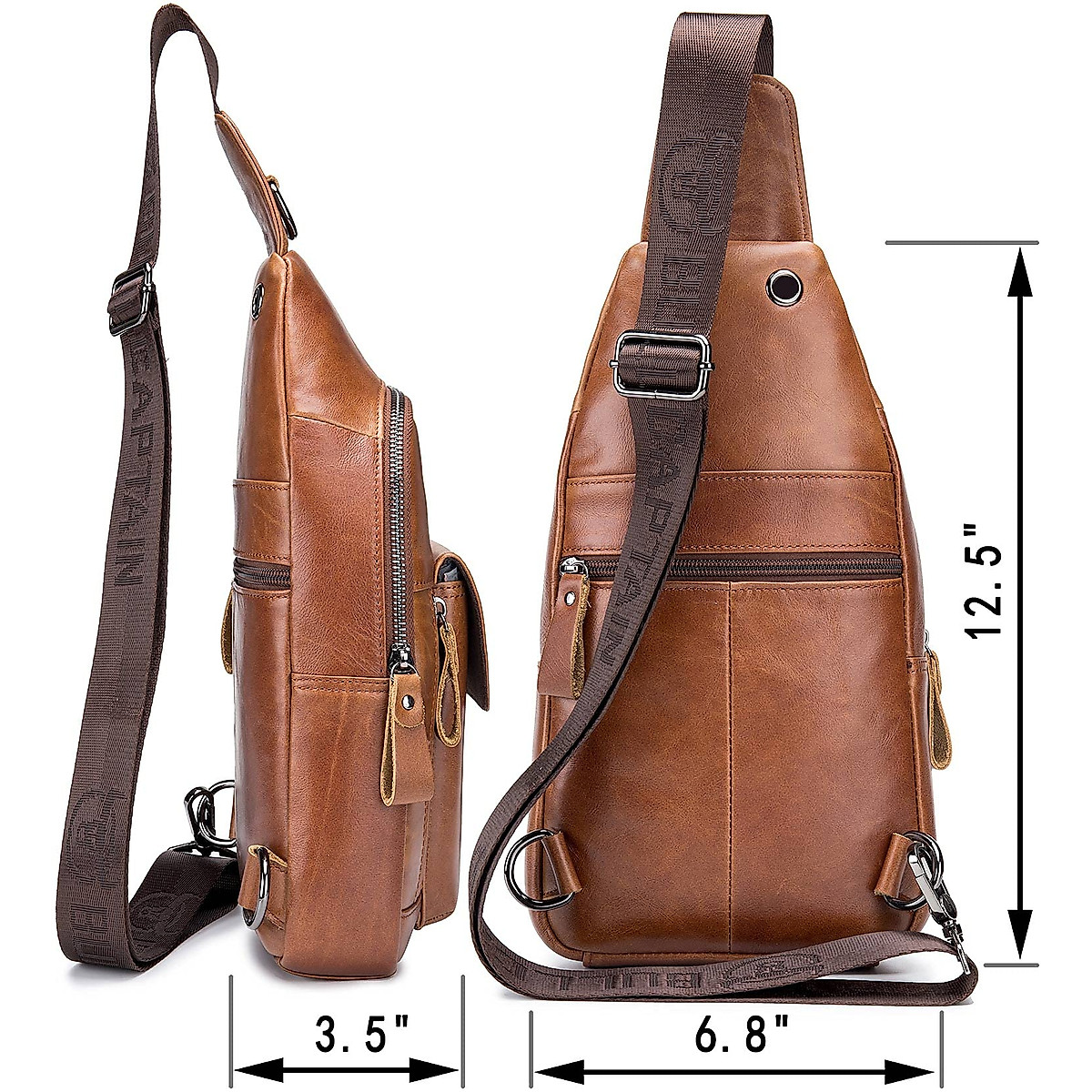 BULLCAPTAIN Genuine Leather Sling Bag for Men Leather Casual Crossbody Shoulder Backpack Travel Hiking Vintage Chest Bags Mens Daypacks (Brown)