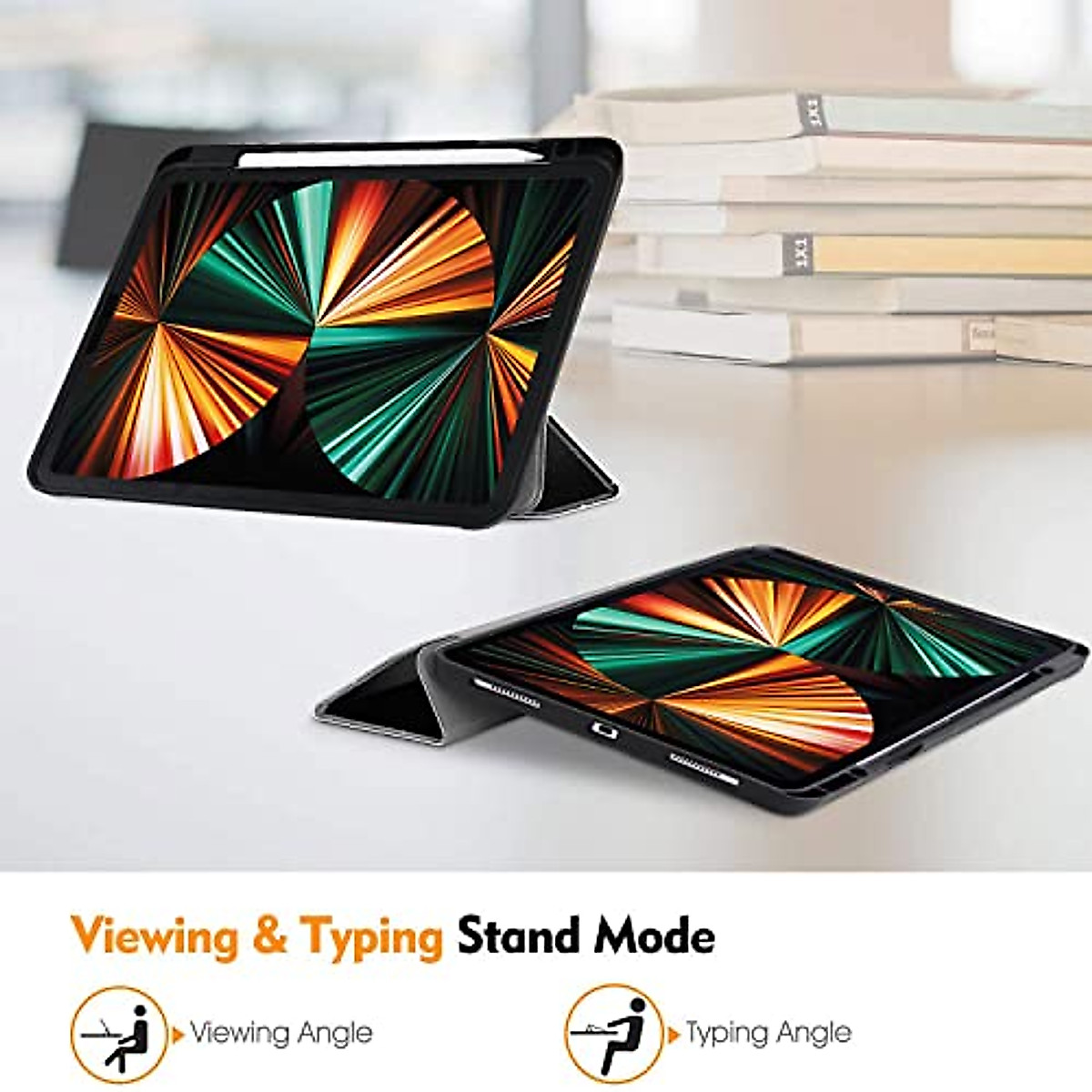 Hepix iPad Pro 12.9 Case 6th Generation 2022 Panda 2021 2020 2018 5th 4th 3rd Gen Cace with Pencil Holder for Kids Cute Strawberry Pink Protective Case Cover Auto Sleep Wake for A2764 A2437 A2766