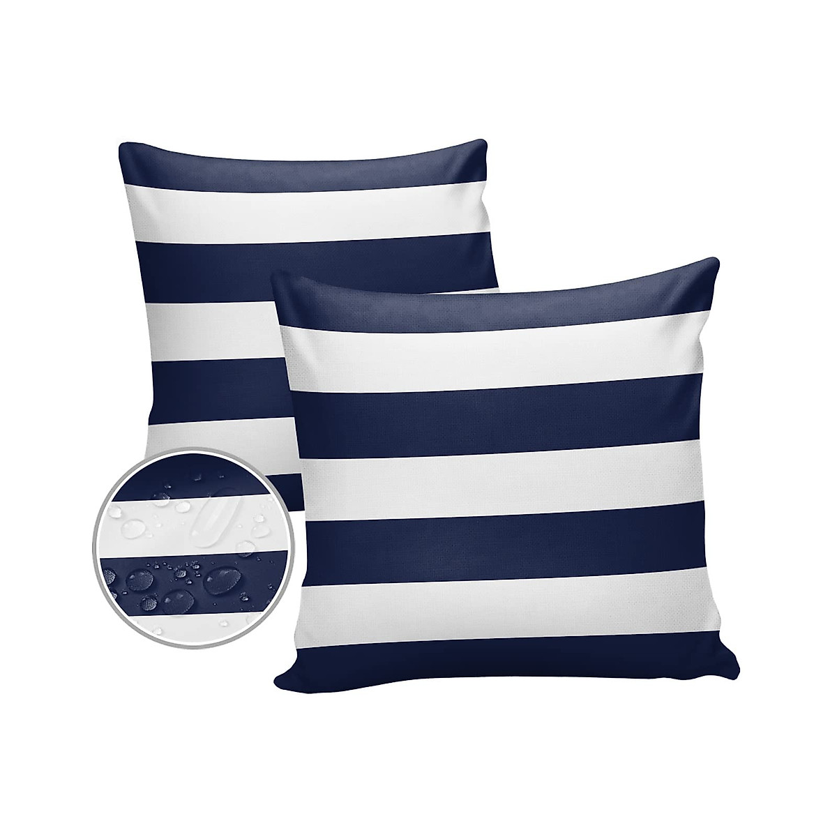Outdoor Pillow Covers 26x26 Waterproof Polyester Throw Pillow Covers, Navy Blue White Stripes Decorative Pillowcases Garden Cushion Case for Patio Couch Sofa Decoration Set of 2, Geometric Summer