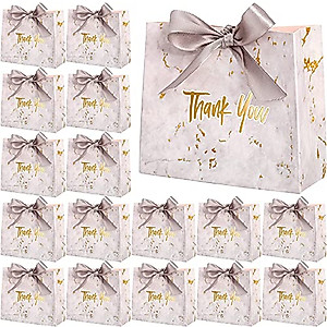 Hacaroa 50 Pack Small Thank You Gift Bags with Silver Ribbon, Marble Pattern Party Favor Bags Candy Boxes, 4.5x1.8x4 Inch Mini Paper Gift Bags Bulk for Wedding, Bridal Shower, Baby Shower