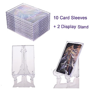 UTCTBC Cards Sleeves Top Loaders 10 Hard Acrylic Card Protector Clear Card Brick + 2 Display Stand Fit for Trading Cards,Standard Sports Cards,Baseball Card Holder Cases Collectibles Card Protectors