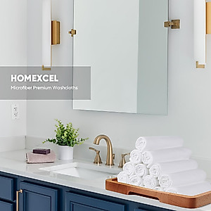 HOMEXCEL Microfiber Washcloths 24 Pack, Highly Absorbent and Soft Face Towel, Multi-Purpose White Wash Cloths for Bathroom, Hotel, Spa, Gym, and Kitchen, 12x12 Inch