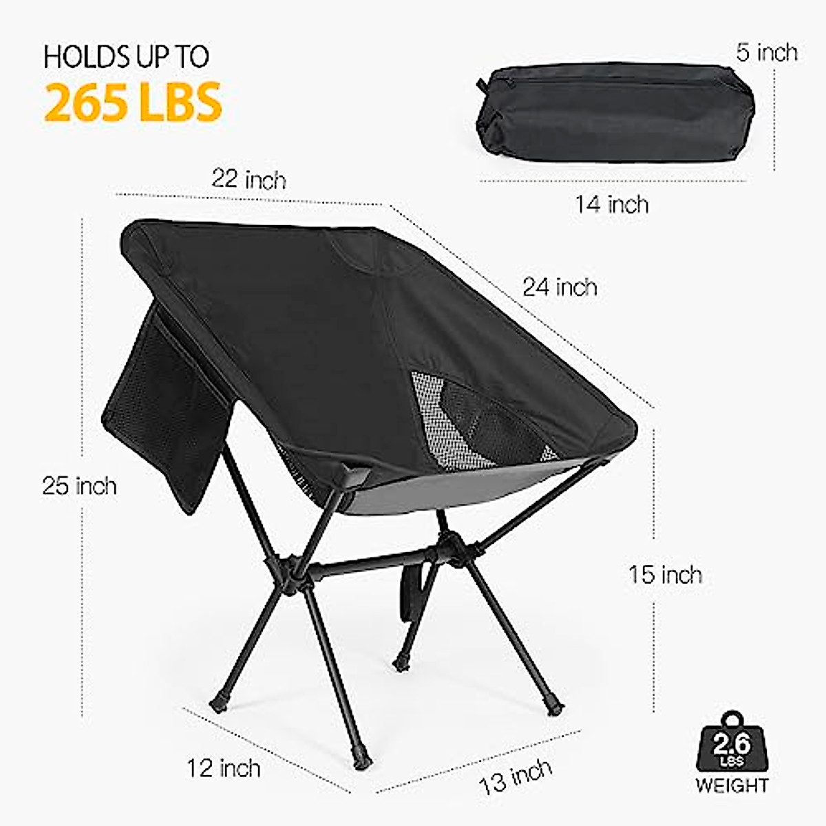 LUBBYGIM Folding Camping Chairs, Portable Camp Chairs, Lightweight Outdoor Chairs for Outdoor Camp, Travel, Beach, Picnic, Festival, Hiking, Backpacking, Supports 265Lbs - 2 Pack