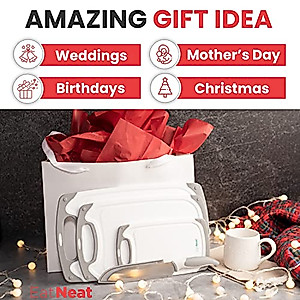 EatNeat 5 pc Cutting Board and Kitchen Knife Set - Premium Plastic Cutting Boards and Kitchen Knife Set, Home Essentials Kit Includes Stainless Steel Santoku Knife With Sheath and 3 Chopping Boards