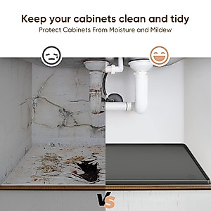 Under Sink Mat for Kitchen Waterproof, 34”×22” Silicone Under Sink Liner for 36" Cabinet, Flexible Thick Cabinet Protection Mat, Drips Leaks Spills Protector, Cabinet Liner for Kitchen Bathroom
