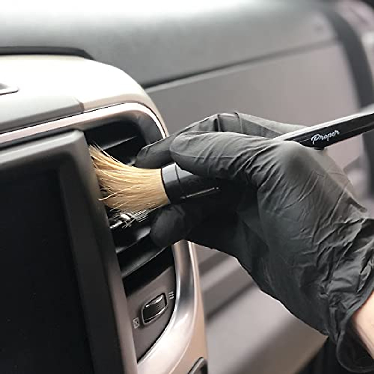 PROPER DETAILING CO. Car Detailing Brush Set, 3 Pack Natural Boars Hair Detailing Brushes, Clean Interior or Exterior, Wheels, Tires, Engine Bay, Leather Seats, Car Detailing Kit, Detailing Brush