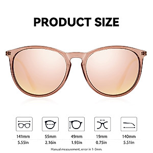 Fozono Retro Round Polarized Sunglasses for Women Trendy Vintage Sun Glasses UV Protection (Light Coffee Frame/Champagne Mirrored Lens)