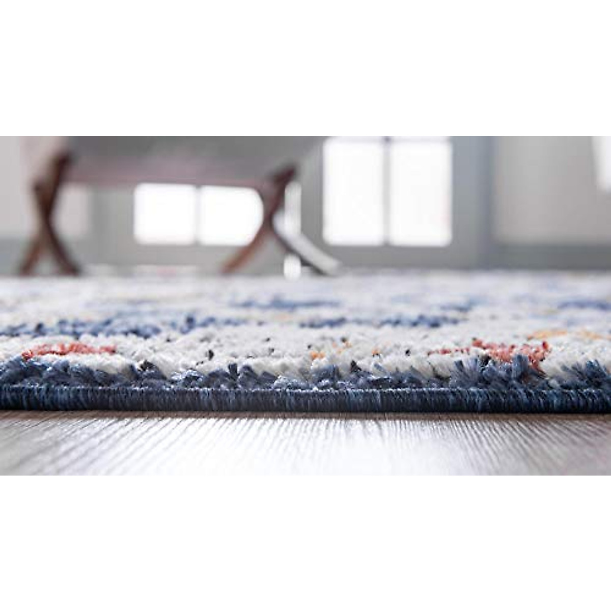 Rugs.com Morocco Collection Rug – 8' x 10' Navy Blue High-Pile Rug Perfect for Living Rooms, Large Dining Rooms, Open Floorplans