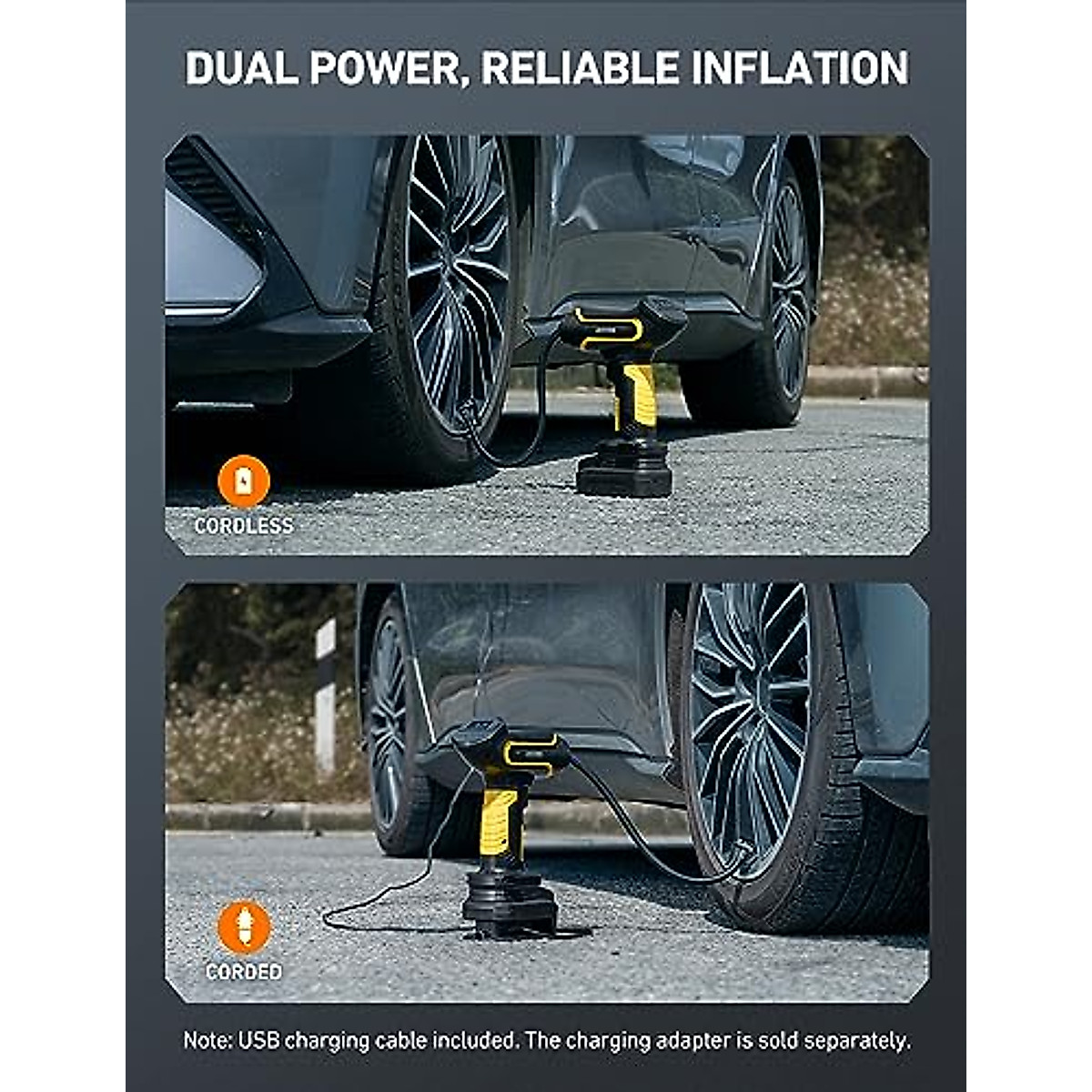 AstroAI Tire Inflator Air Compressor Cordless with 20V Rechargeable Li-ion Battery 150 PSI Portable Handheld Air Pump with 12 V Car Power Adapter for Cars Motorcycles LS40791（C1）