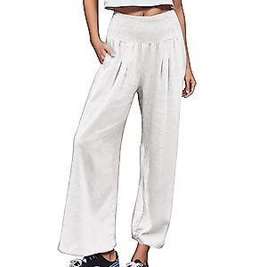 AopnHQ Black Casual Pant Yoga Pants Cotton Flared Sweatpants Black and White Striped Pants fold Over Yoga Pant Womens Elastic Waist Pants Summer Capri Casual Lightweight