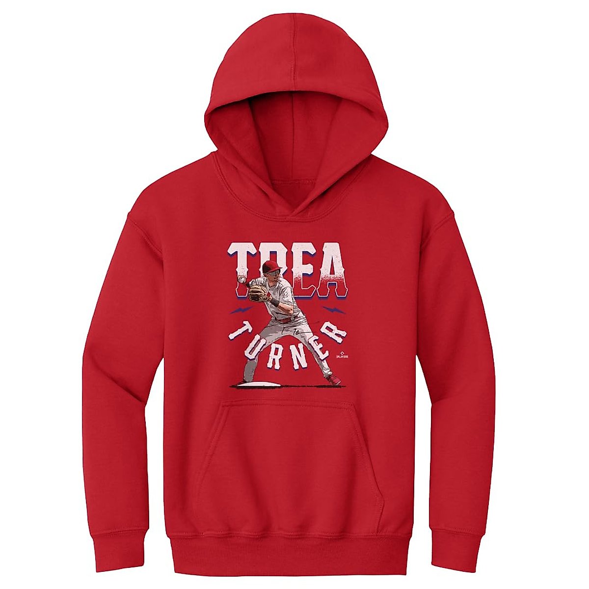 500 LEVEL Trea Turner Youth Sweatshirt (Youth Hoodie, Small, Red) - Trea Turner Philadelphia Bold WHT