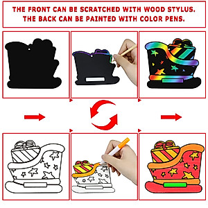 Max Fun Christmas Crafts Scratch Art for Kids, 96PCS Ornaments Rainbow Magic Color Scratch Off Cards Paper Hanging Art Craft Supplies Educational Toys Kit for Kid Party Favor